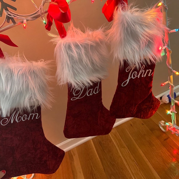 Red Christmas Stocking, Personalized Xmas Stocking, Red Velvet ...