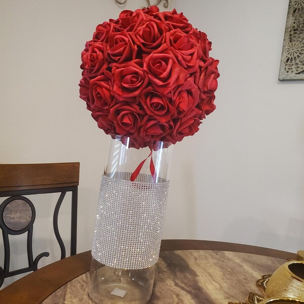 Red Foam Rose Soft Touch Flower Ball, Red Pomander Flower Ball, Foam ...