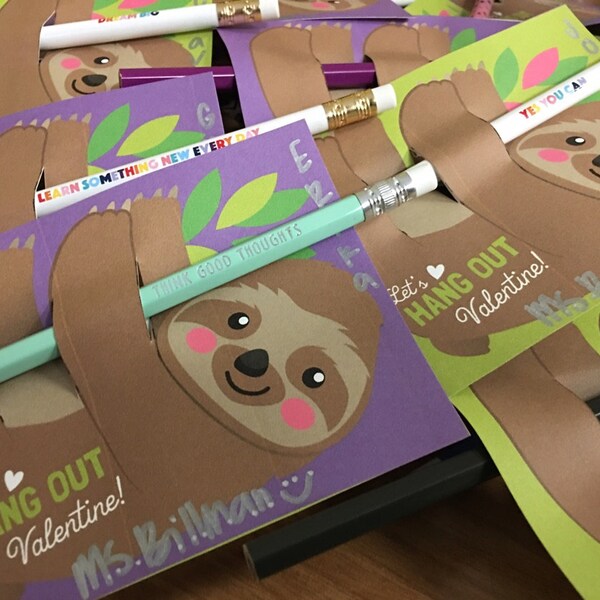 Printable Cute Sloth Valentine Pencil Holder, Pixie Stick Holder, Glow ...