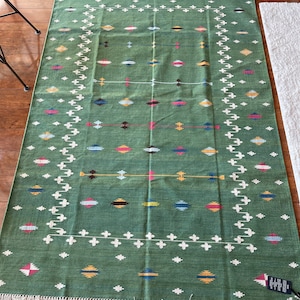 Modern Handmade Check Box Pattern Cotton Area Rug Flat Weave Natural ...