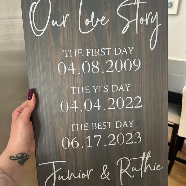 Wood Wedding Sign, Our Love Story Sign, First Day Yes Day Best Day Sign ...
