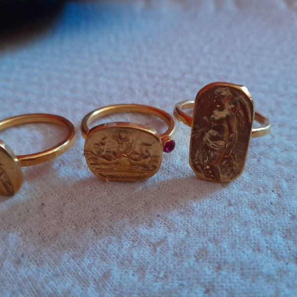 Angel Intaglio Roman Coin Sterling Silver Ring | 24k Gold Over Coin ...