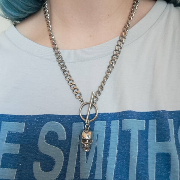 Skull Necklace, Skull Pendant Necklace, Curb Chain, Toggle Clasp ...