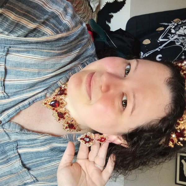 Red and Gold Crown Birthday Crown Red Tiara for Women Ruby Crown Gold ...