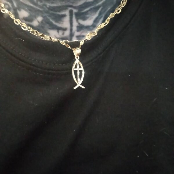 10k Real Solid Gold Ichthys Sign of the Fish Necklace, Christian Fish ...