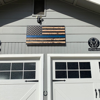 Thin Blue Line Police Rustic Wooden American Flag Rustic Flag, American ...