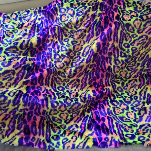 Multicolor Neon Animal Skin Print Shag Faux Fur Fabric by the Yard 60 ...