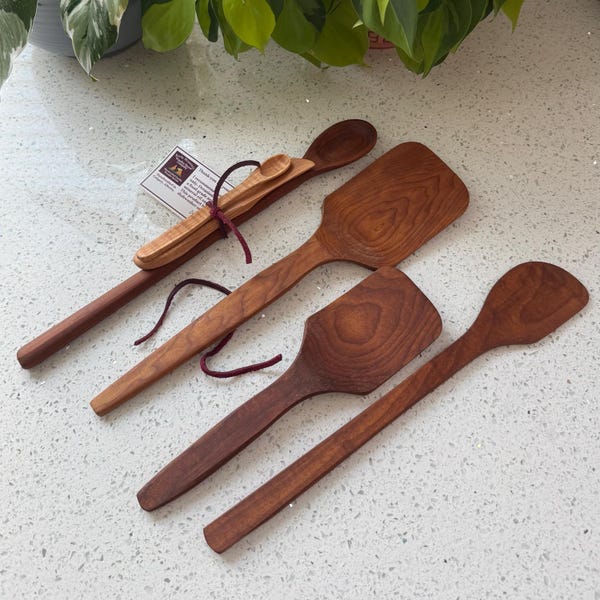 Wooden Kitchen Utensils Set - Large Flipper, Small Flipper, Cooking ...