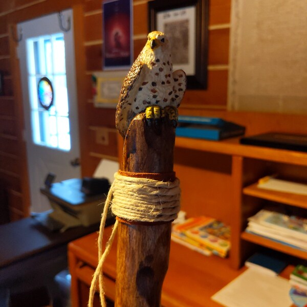 Red-tailed Hawk Walking Stick Made From Spiral Carved Poplar Wood ...