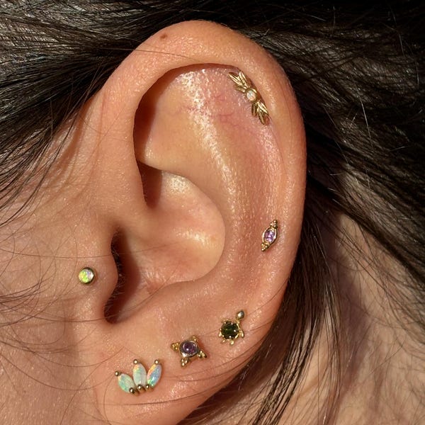 14k Solid Gold Labret Piercings, Opal Labret Piercing, Solid Gold ...