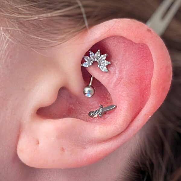 16G Opal Curved Barbell/cartilage Earring/rook Piercing/rook Earring ...