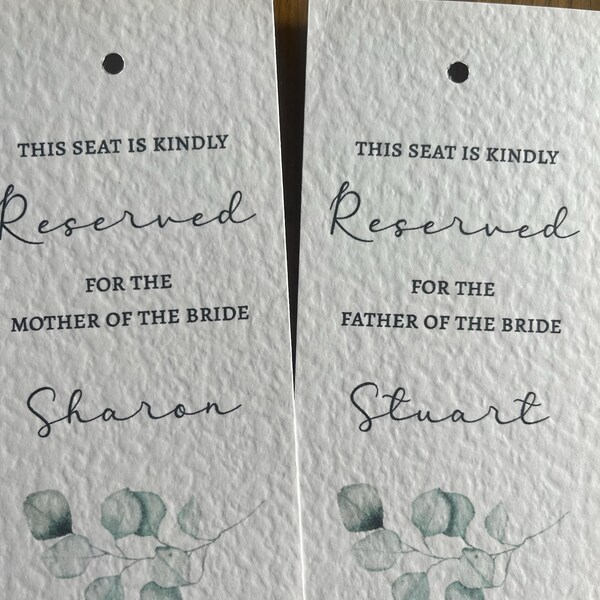 Eucalyptus Wedding Reserved Tags, Wedding Ceremony Reserved Seating Tag ...