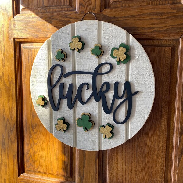 Lucky Door Sign, St. Patrick's Day Door Hanger, Green Gold Glitter ...