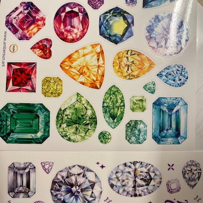 Set of 24 Gemstone Vinyl Stickers, Laptop Stickers, Gem Stickers ...