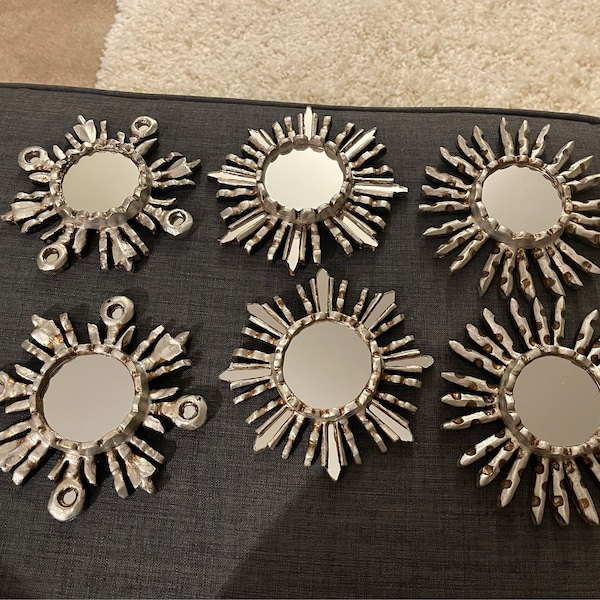 Silver Small Sunburst Wall Mirror 6"- Wood Round Mirror for Wall Decor ...