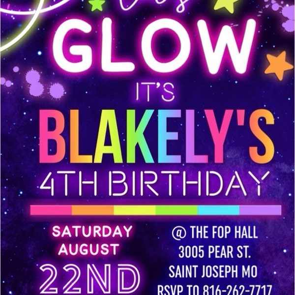 Neon Glow Party Invitation for Kids | Rainbow Glow in the Dark Theme ...