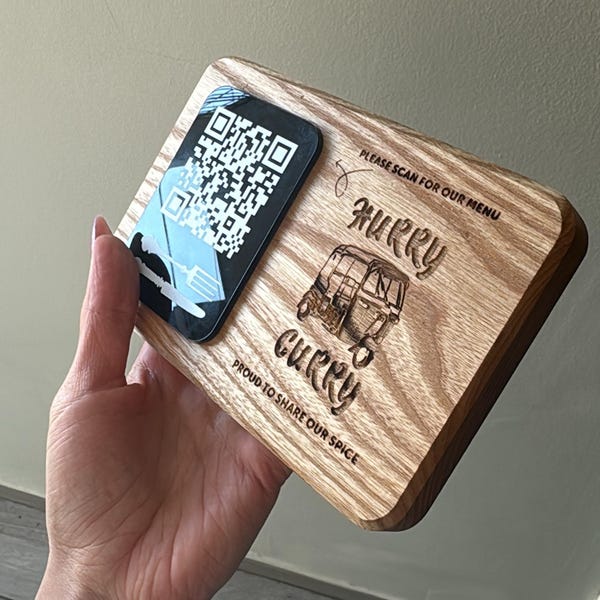 Wooden QR Code Menu Sign, Scan to View Menu, Wooden Table Menu ...