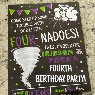 Tornado Birthday Party Invitation, Storm Chaser Fourth Birthday Four ...