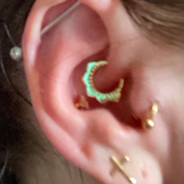 Flower Daith Hoop, 18k Gold Plated Sterling Silver, Cartilage Earring ...