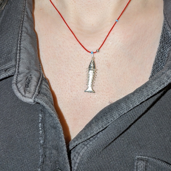 925 Sterling Silver Fish Necklace, Gold Fish Necklace, Red String ...