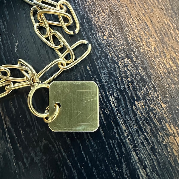 Bracelet, Paperclip Chain, Gold, Square Disc, Toggle, Personalized ...