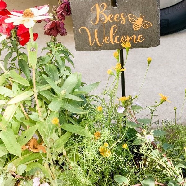 Bees Welcome, Garden Marker, Garden Sign, Weather Resistant Garden ...