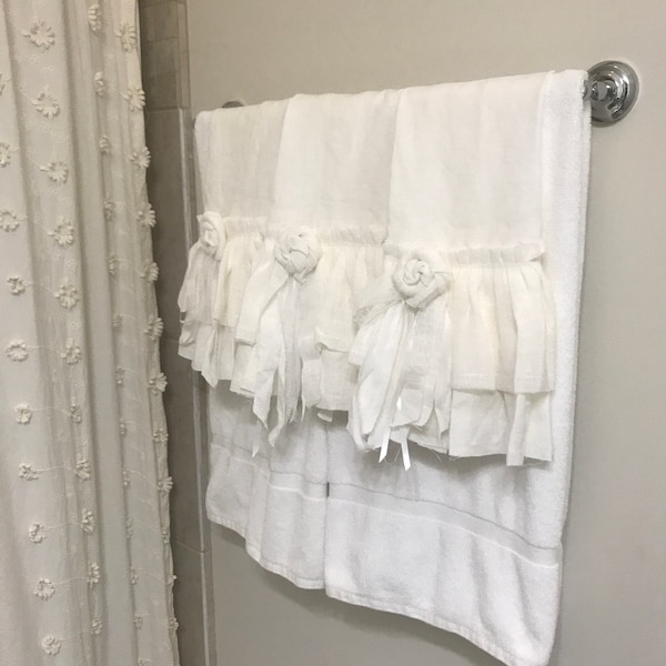 Double Ruffle Linen Towel - Shabby Tea Towels - Handmade Bath Decor ...