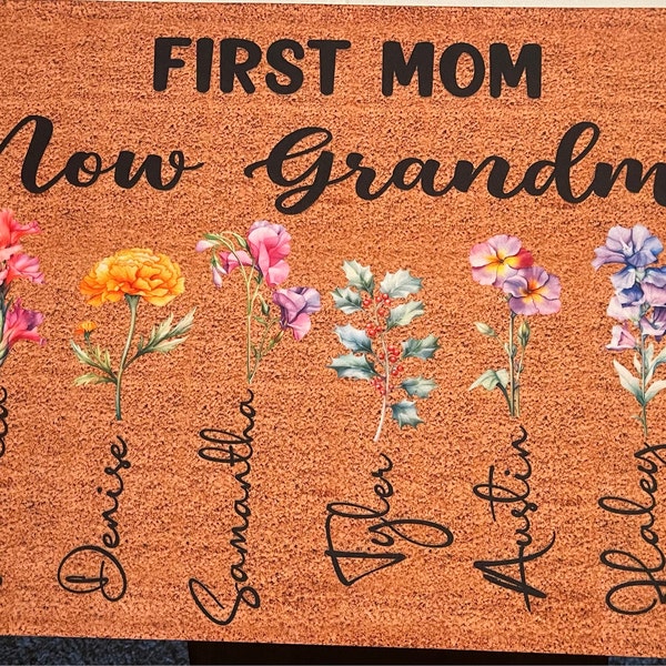 Custom Mimi Doormat With Kidnames, Mom Doormat Gift Floral Doormat Art ...
