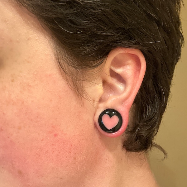 Up to 2" Aphrodite Inner Love Baby Pink Black Heart Ear Plugs Gauges ...
