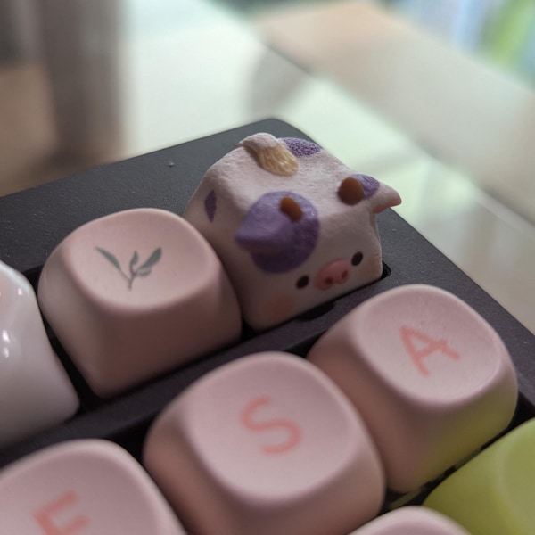 Pastel Cow Artisan Keycap – Cute Kawaii Cow Keycap, Animal Keycap for ...