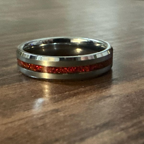 Tungsten Ruby Red Opal Ring | Thin Channel | Red Opal Inlay | Opal Ring ...