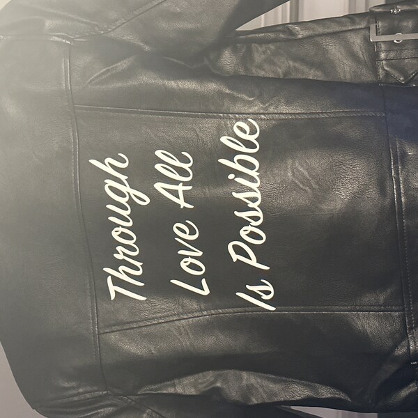 CUSTOM TEXT Black Leather Crop Jacket- Personalize Black Moto Faux ...