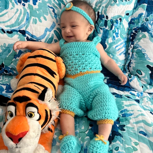 Crochet Disney's 'jasmine' Inspired Princess Jumper With Slippers Size ...