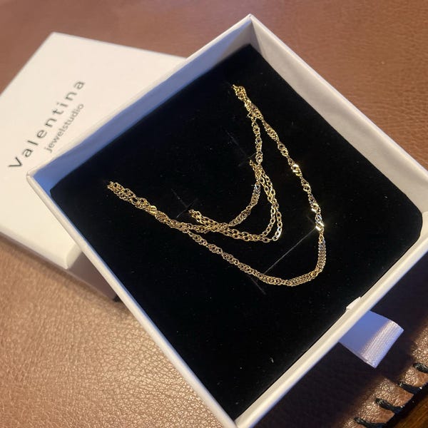 18K Gold Chain Necklace, Vine Chain, Twist Chain, Gift for Her, Figaro ...