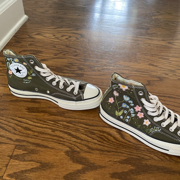 Custom Embroidered Converse High Tops, Garden Flowers Embroidered Shoes ...