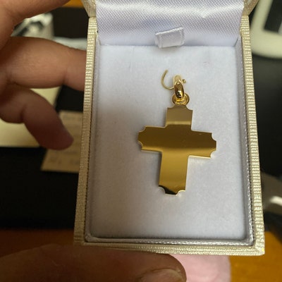 14k Gold Square Cross Pendant/orthodox Cross Necklace/greece Baptism ...