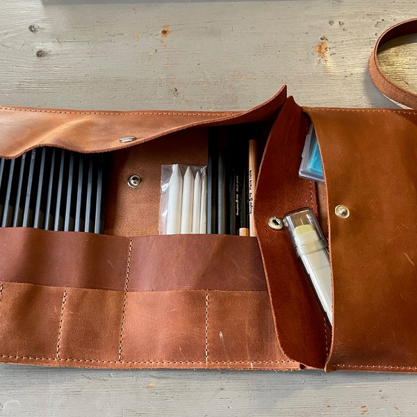Leather Artist Roll,pencil Roll Case,leather Brush Roll,leather Pencil ...
