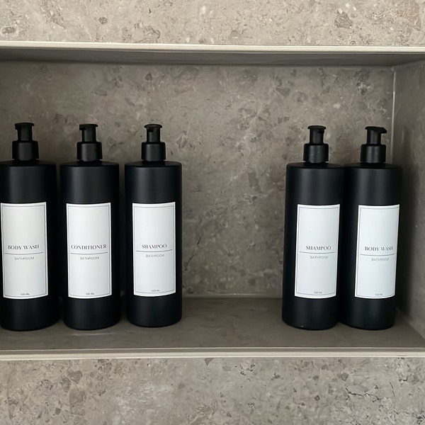 Matt Black Minimal White Label Shampoo and Conditioner Pump Bottles ...