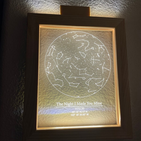 Star Map Night Light in Wooden Frame - Personalized Constellation Map ...