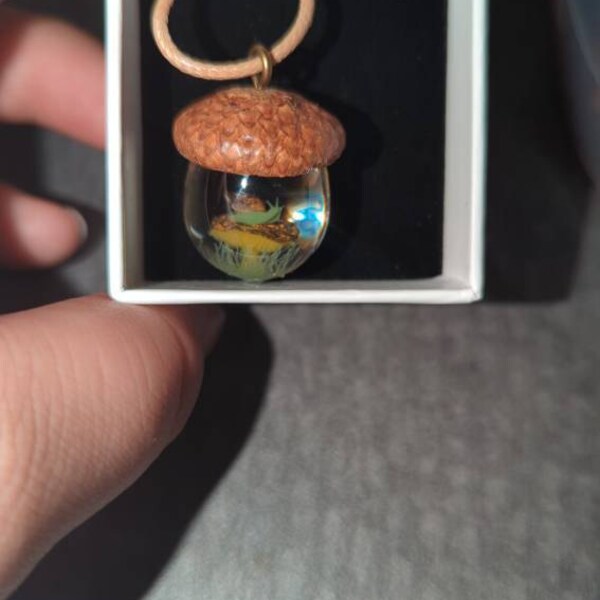 Acorn Necklace With Mushroom Frog, Resin Jewelry, Acorn Pendant, Wood ...