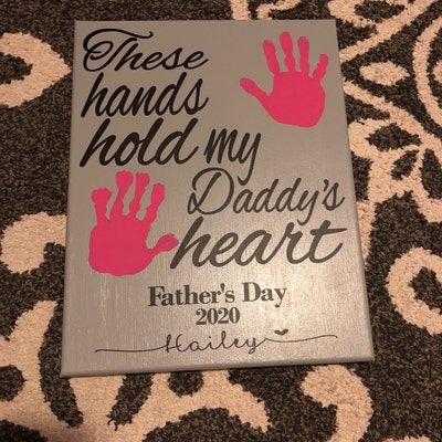 Personalized Hand Print Canvas Handprint Gift for Him Dad Birthday Gift ...