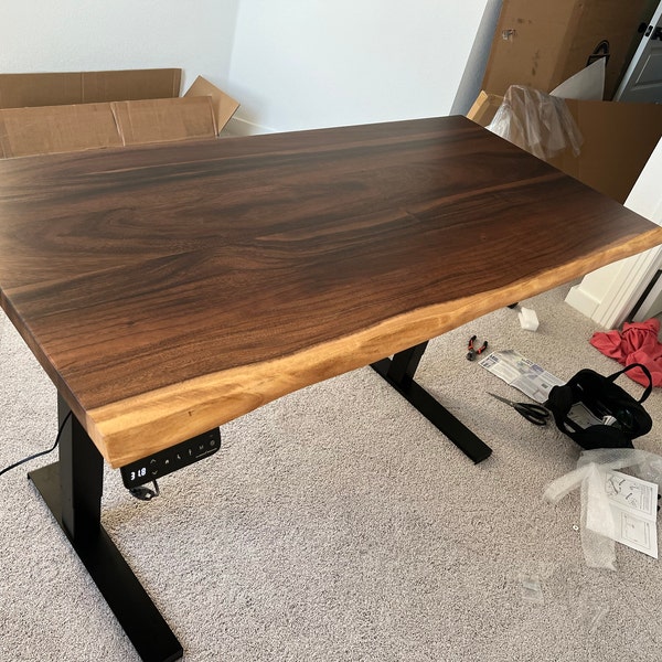 Live Edge Walnut Standing Desk: Adjustable Height, Black Frame - Etsy