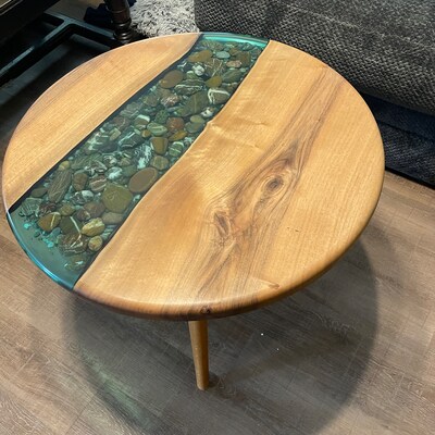 Pebble Decor Table River Table Epoxy Coffee Table Rustic - Etsy