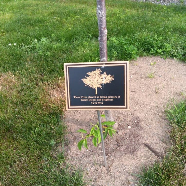 Bronze Memorial Tree Plaque - Realistic Tree Dedication Plaque - Bronze Plaque With Stake or ...
