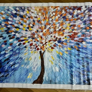 Large Original Abstract Tree of Life Oil Painting Colorful Butterfly ...