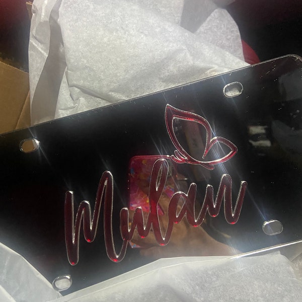 Custom (can Do Any Name) Mirror Laser License Plate Silver/rednew!! - Etsy