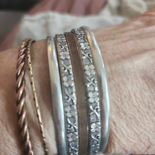 Solid Silver Bangle, Set of 8 Bangle, Silver Bangle, Handmade Bangle, Women Bangle, Wide Boho ...