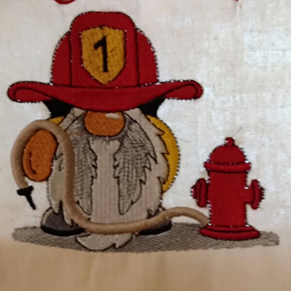 Firefighter Gnome Embroidery Design, Fireman Machine Embroidery Design ...