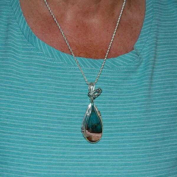 Variscite Stone Pendant Necklace Wire Wrapped in Argentium Sterling ...