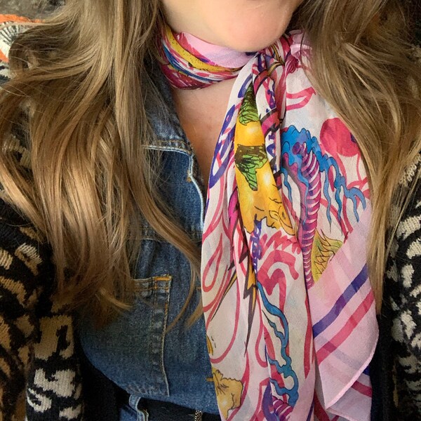 Vintage Silk Scarf Unusual Pattern Square 32 Inch Fashion Accessories ...